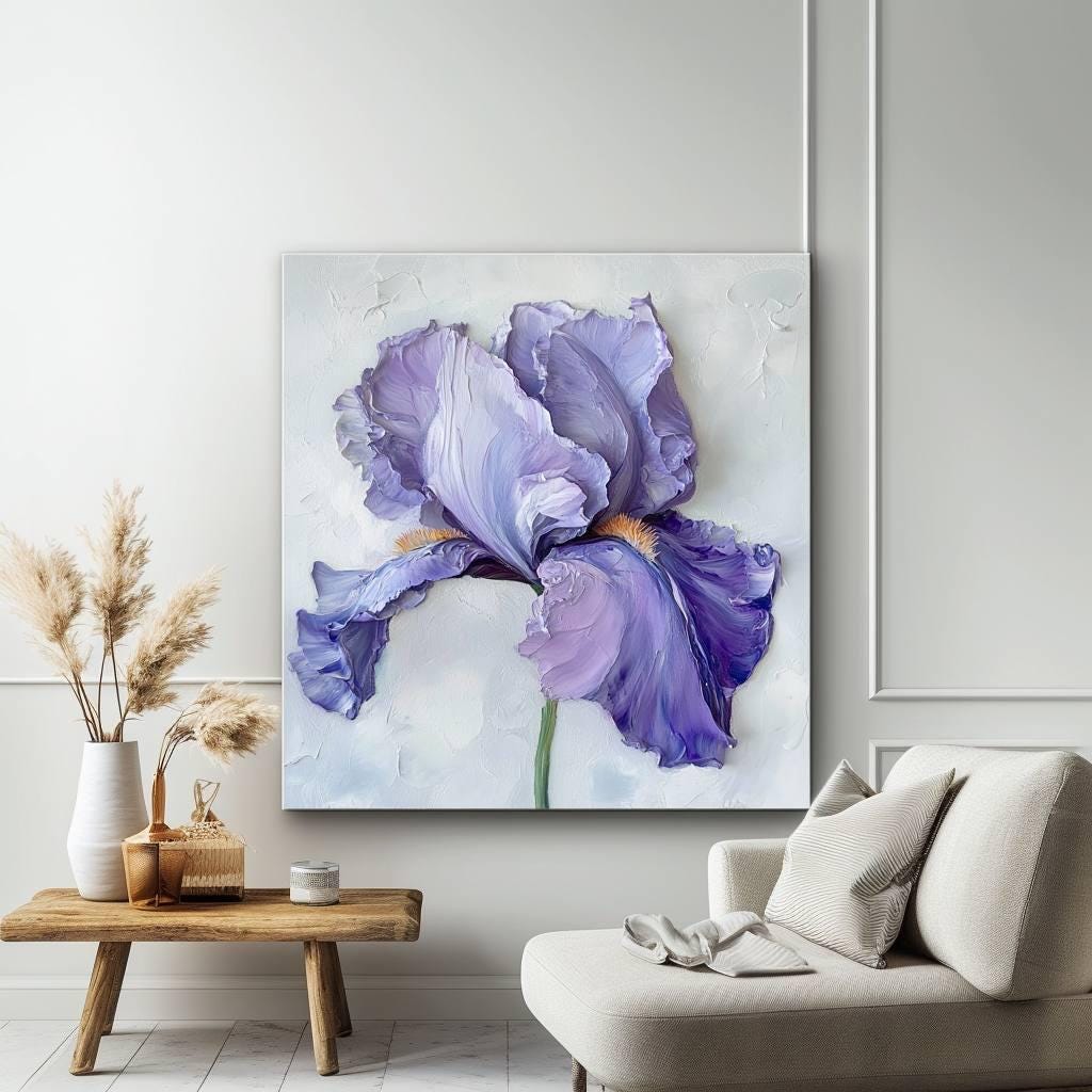 Printable Ethereal Lavender Iris Wall Art–textured Floral Oil Painting ...