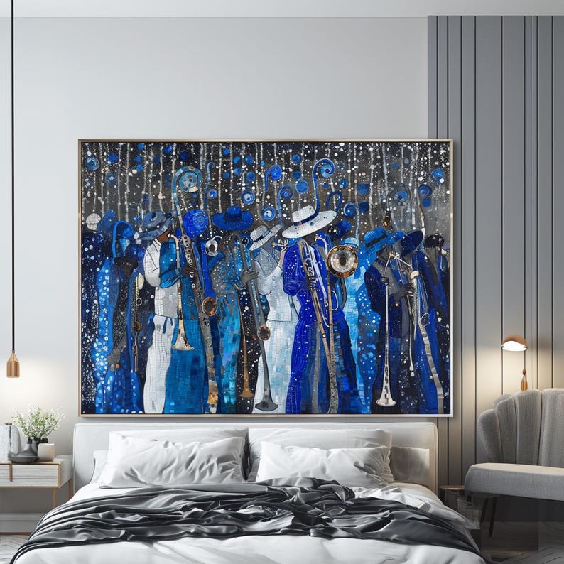 Printable Jazz Light Blue Wall Art - Moody Wallpaper, Blues Musician ...