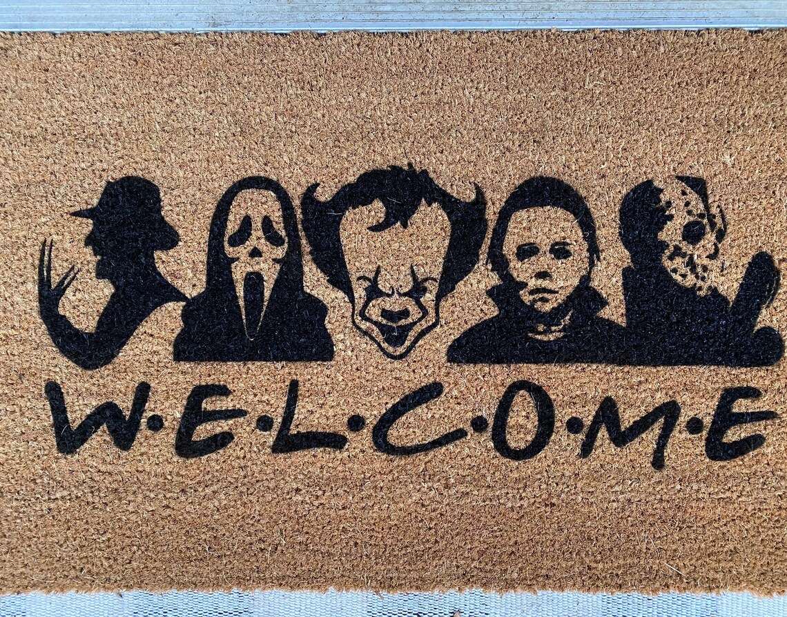 Welcome friends horror movie doormat IT Freddy scream | Etsy
