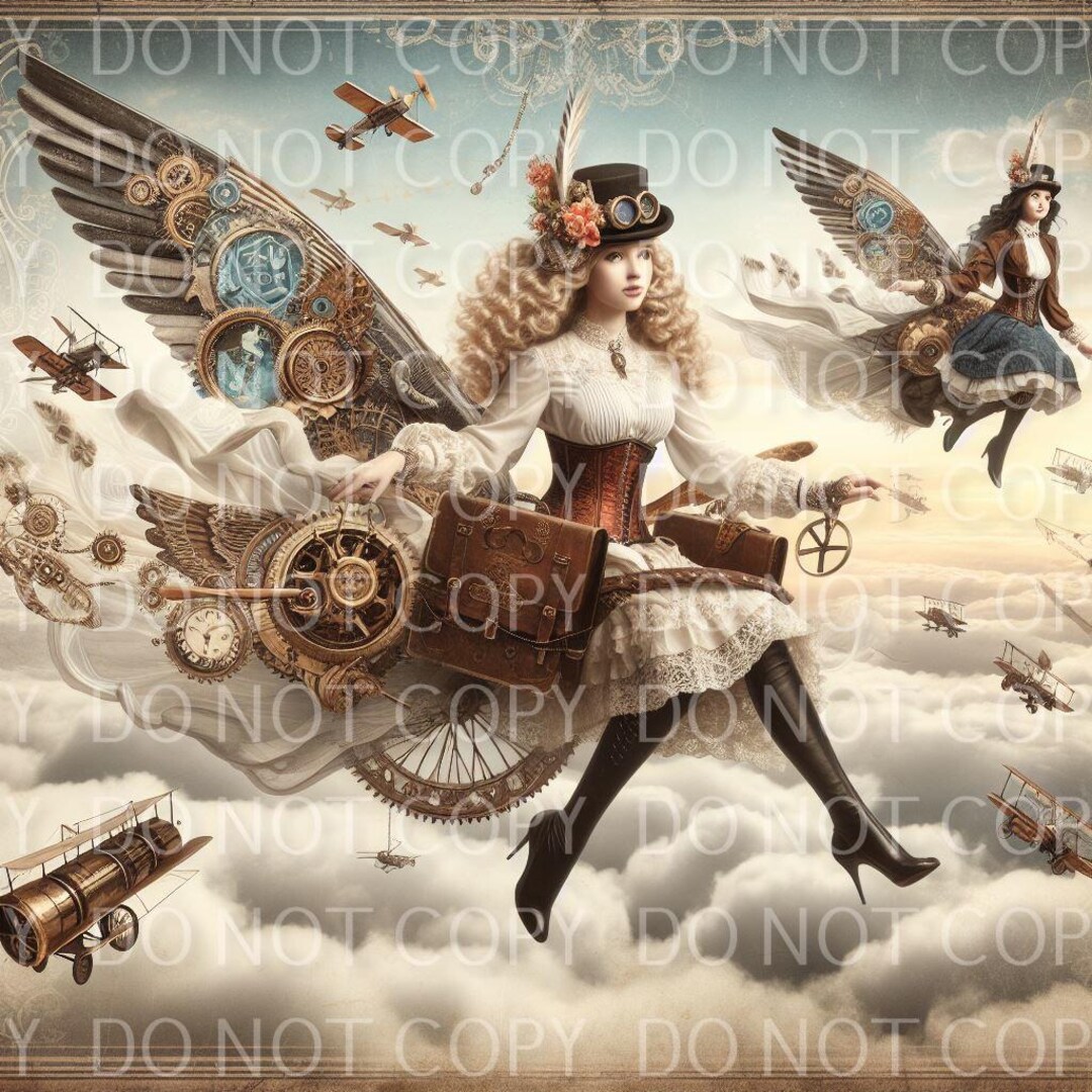 Clockwork Couture Steampunk Lady Portrait Panel Design, Repeating ...