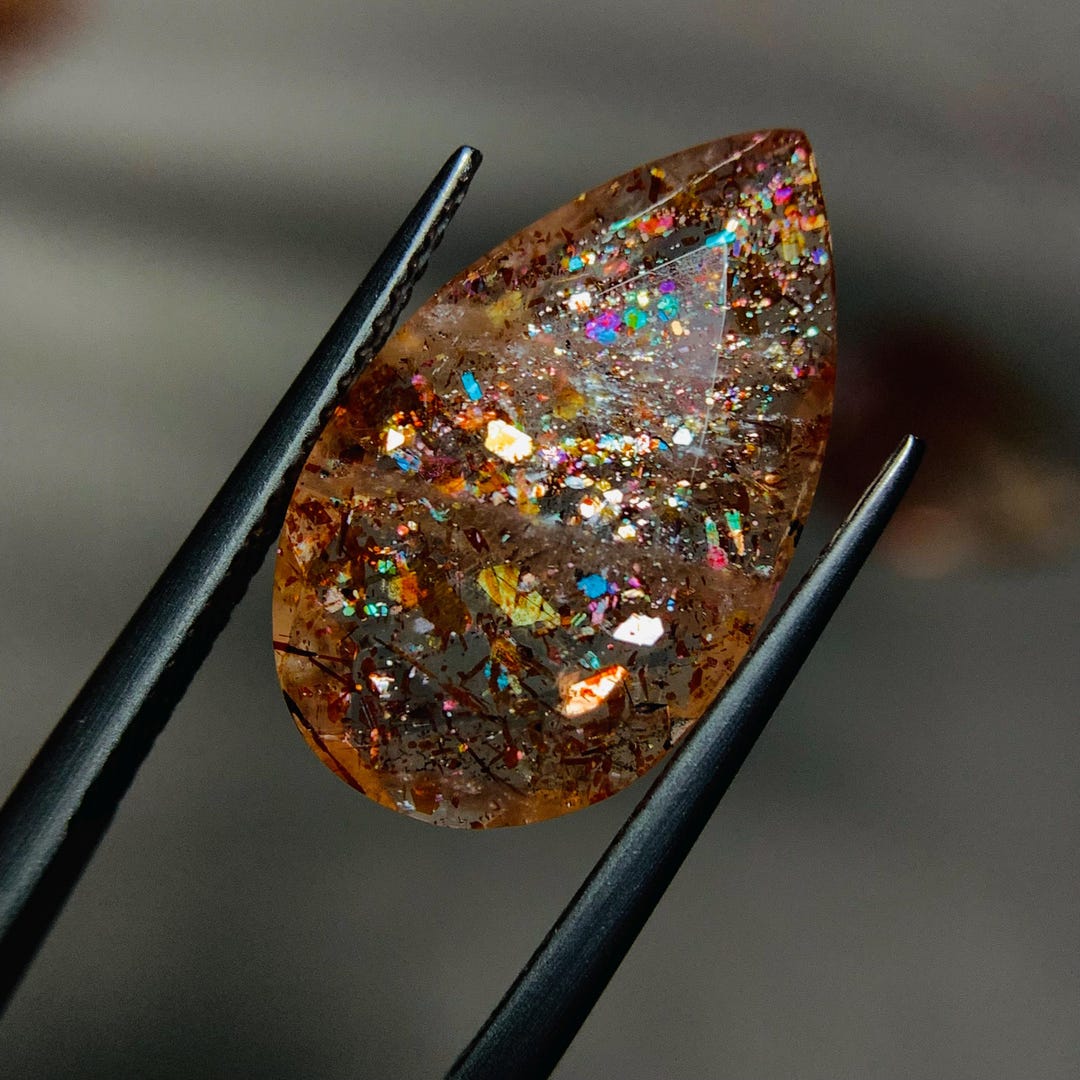 Natural Confetti Sunstone 6.85 Ct Pear Faceted Loose Gemstone ...