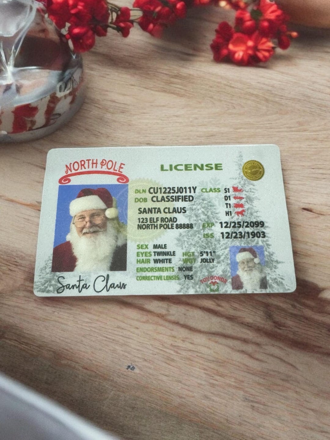 Santa Claus North Pole Driver's License Fun Christmas Novelty Gift ...