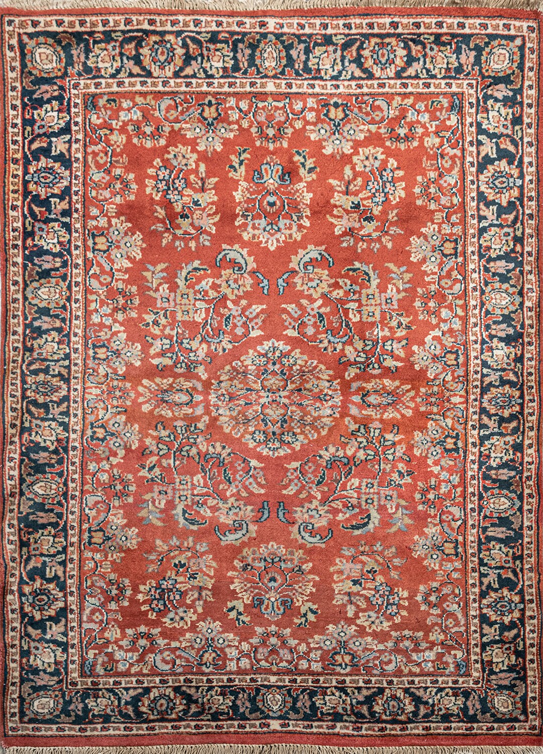 Hand Made Hand Knotted Pure Wool Beetle Red Dark Blue Carpet, a Rug ...