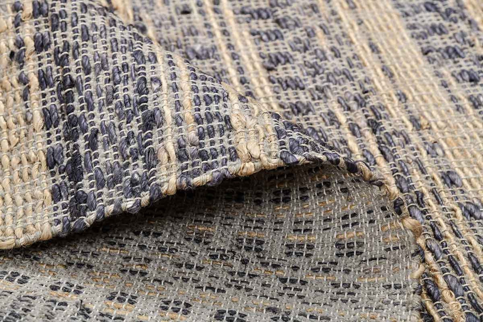 Hand Made Hand Woven Natural Jute Boho Denim Blue Natural Durrie ...