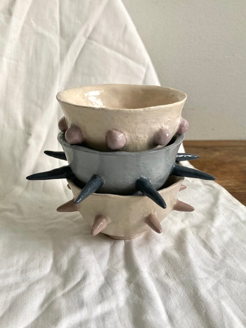 Small Ceramic Jewelry Bowls, Clay Spike Trinket Holders, Small ...