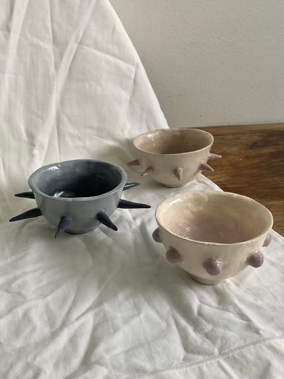 Small Ceramic Jewelry Bowls, Clay Spike Trinket Holders, Small ...