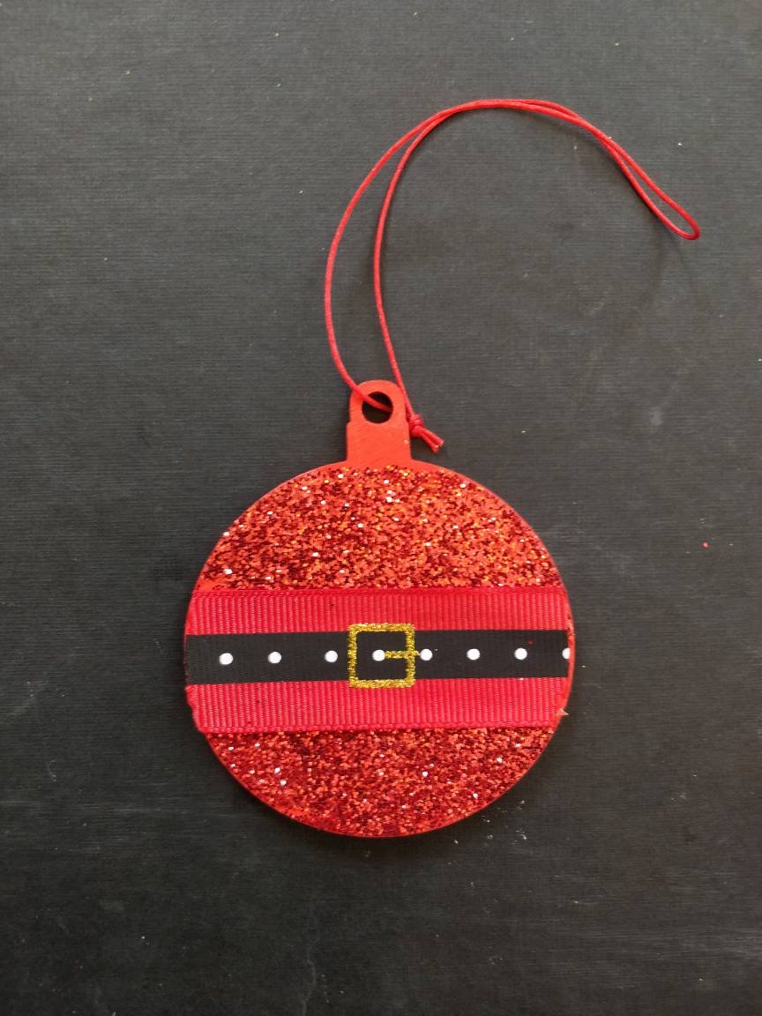 Hand Painted and Glittered Santa's Belly Hanging Wooden Christmas ...