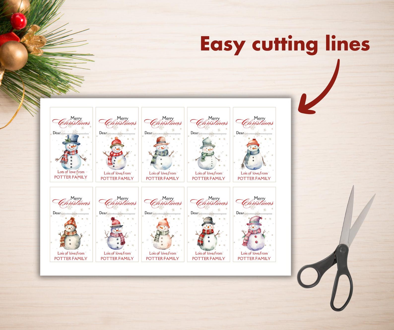 20 Editable Christmas Tags, Gift Tags Set, Watercolor Snowmen, Merry ...