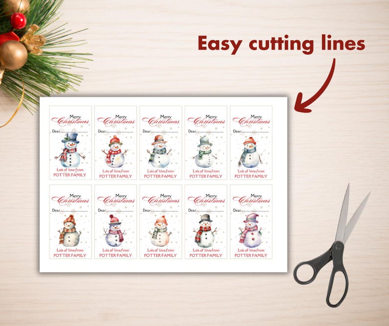 20 Editable Christmas Tags, Gift Tags Set, Watercolor Snowmen, Merry ...