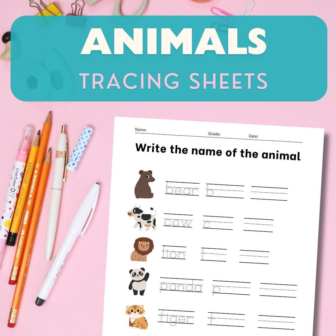 Animal Tracing Sheet, Words Worksheets, Kindergarten Writing ...