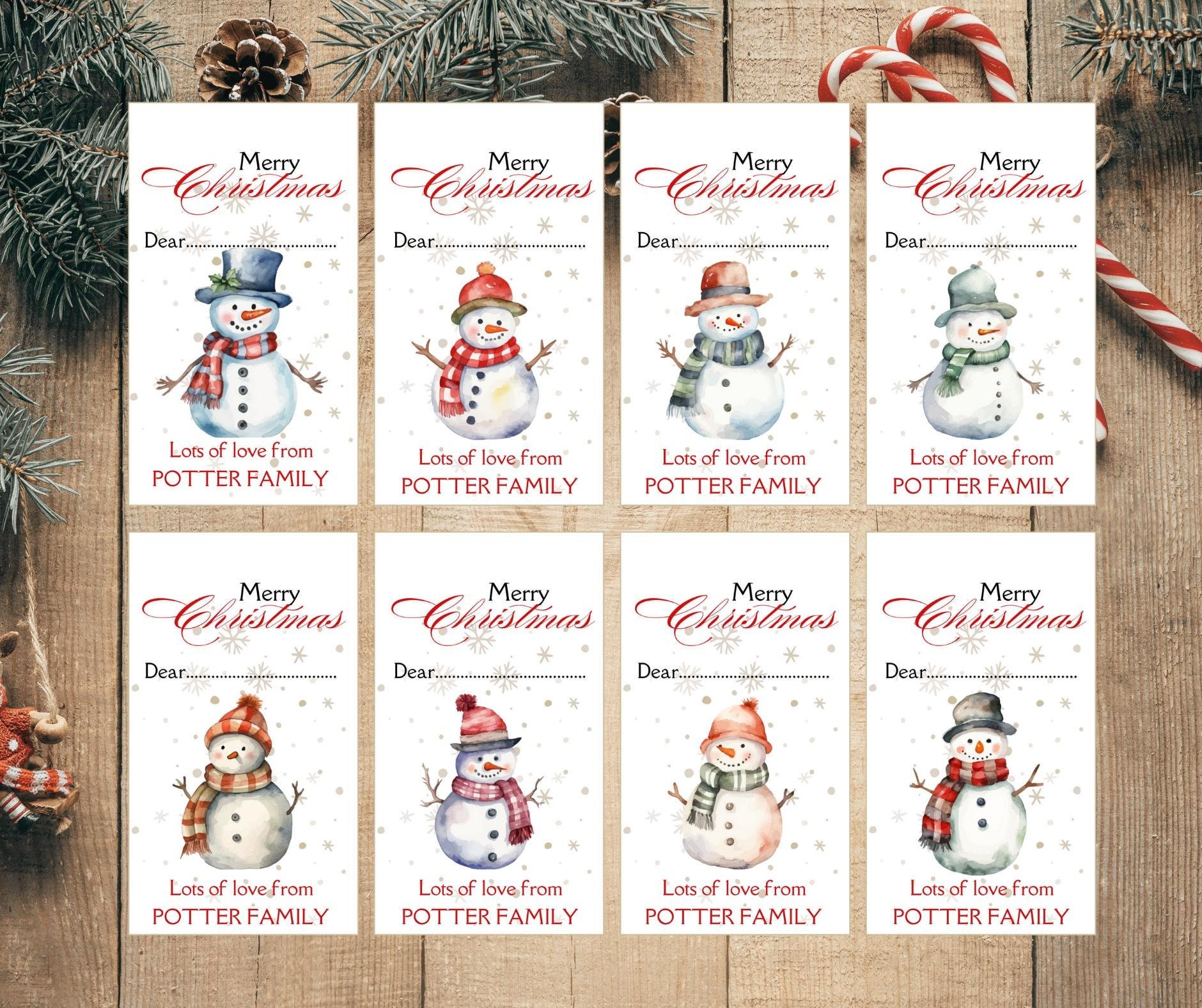 20 Editable Christmas Tags, Gift Tags Set, Watercolor Snowmen, Merry ...