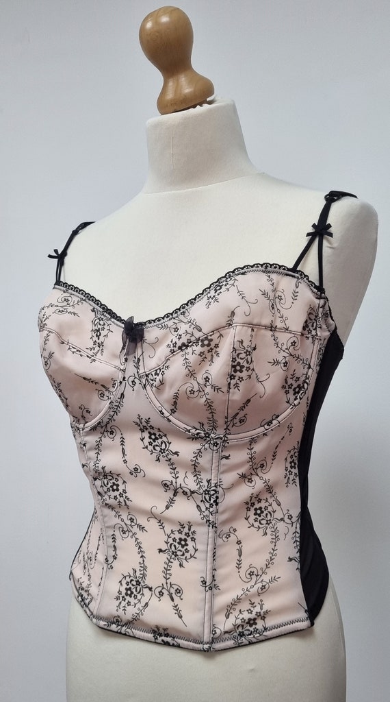 1950's Style Pink & Black Basque Corset - Gem