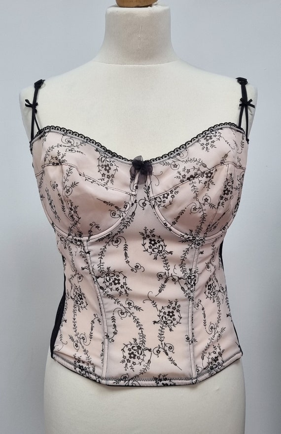 1950's Style Pink & Black Basque Corset - Gem
