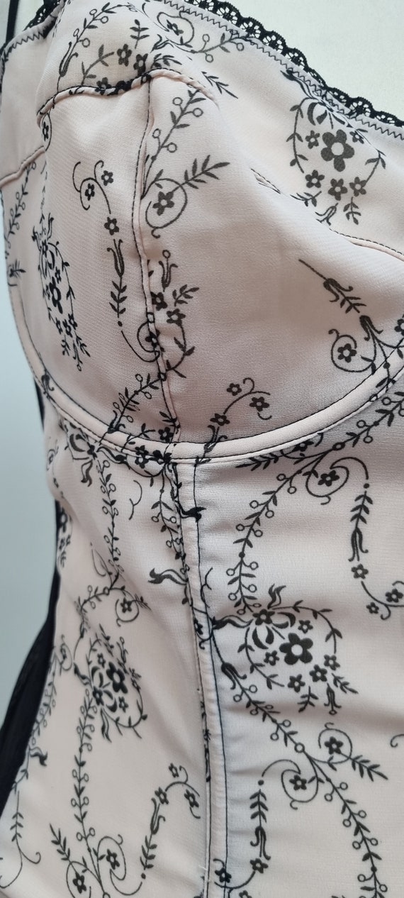 1950's Style Pink & Black Basque Corset - Gem