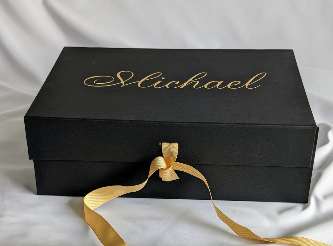 Luxurious Deep A4 Size Personalised Black Gift Box With Shredded Black ...