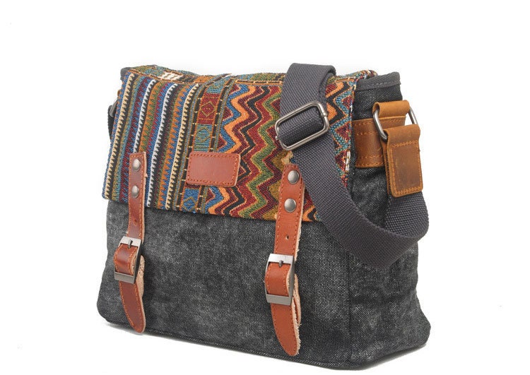 Canvas messenger bag with embroidered flap | Etsy