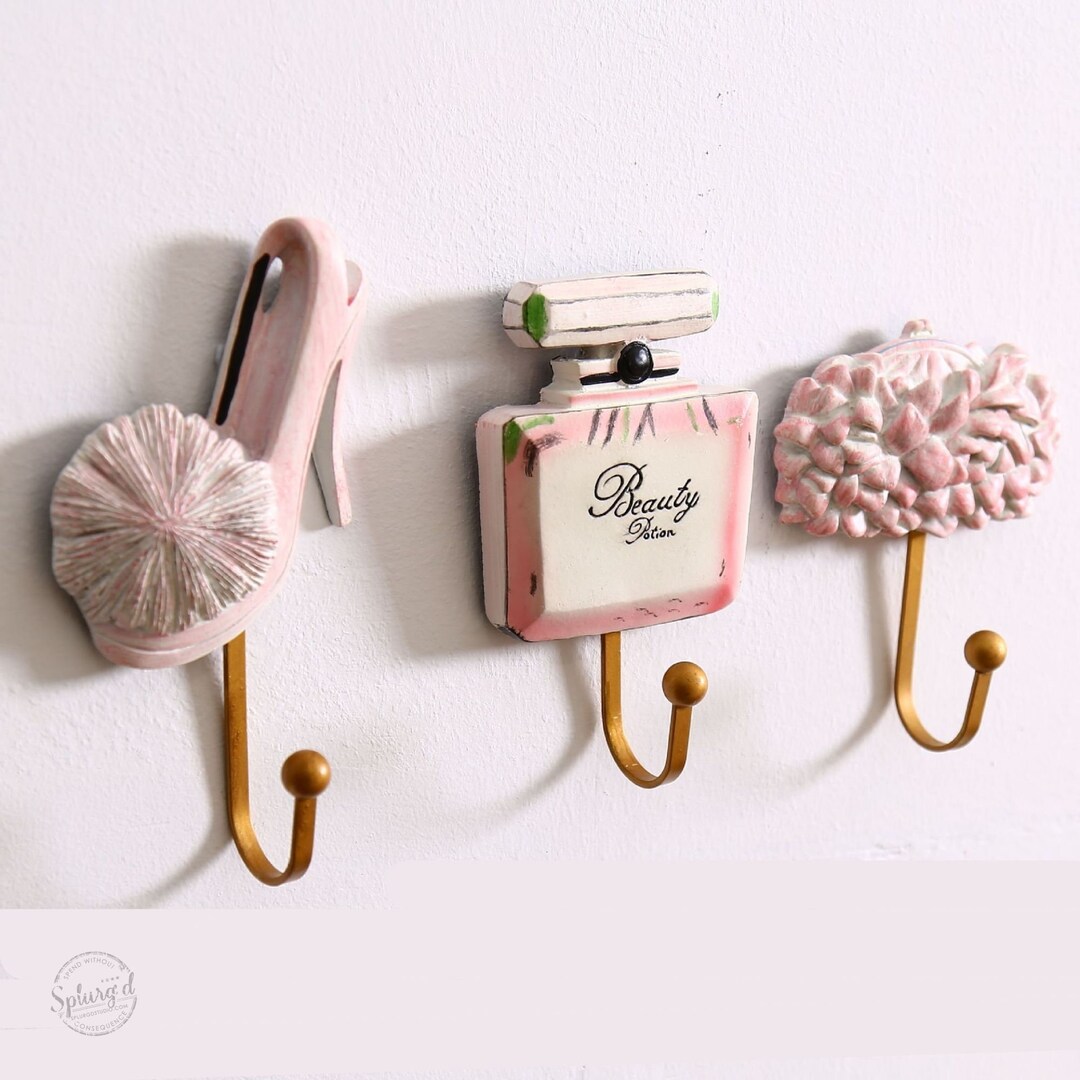 Girls Room Décor. Resin Wall Hooks 3 Piece Set Pink Hooks for ...
