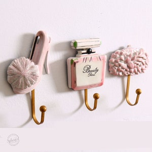 Girls Room Décor. Resin Wall Hooks 3 Piece Set Pink Hooks for ...