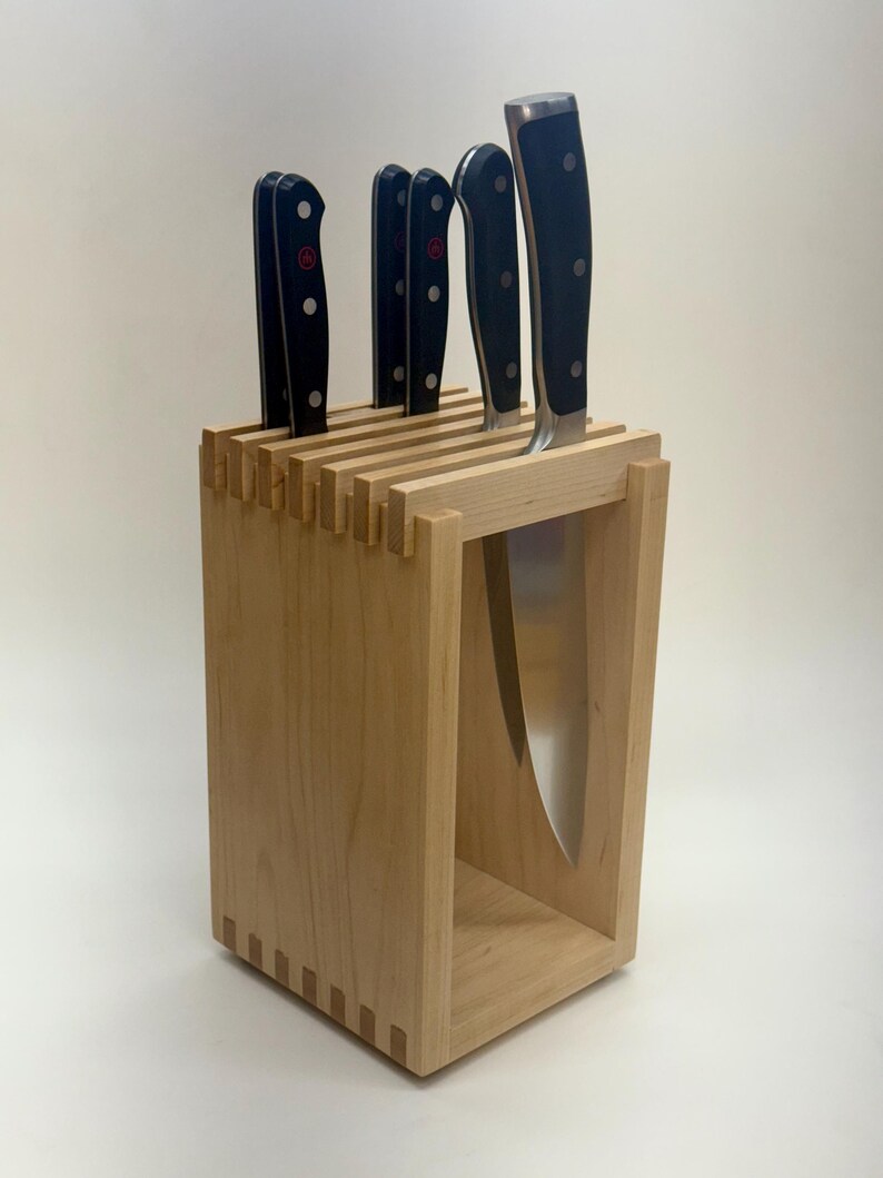 Universal Knife Block Stand - Handmade Maple Wood Block Knife Organizer ...