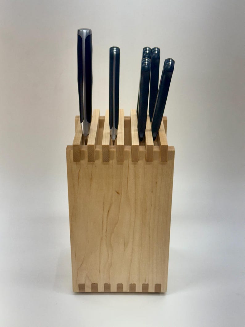 Universal Knife Block Stand - Handmade Maple Wood Block Knife Organizer ...