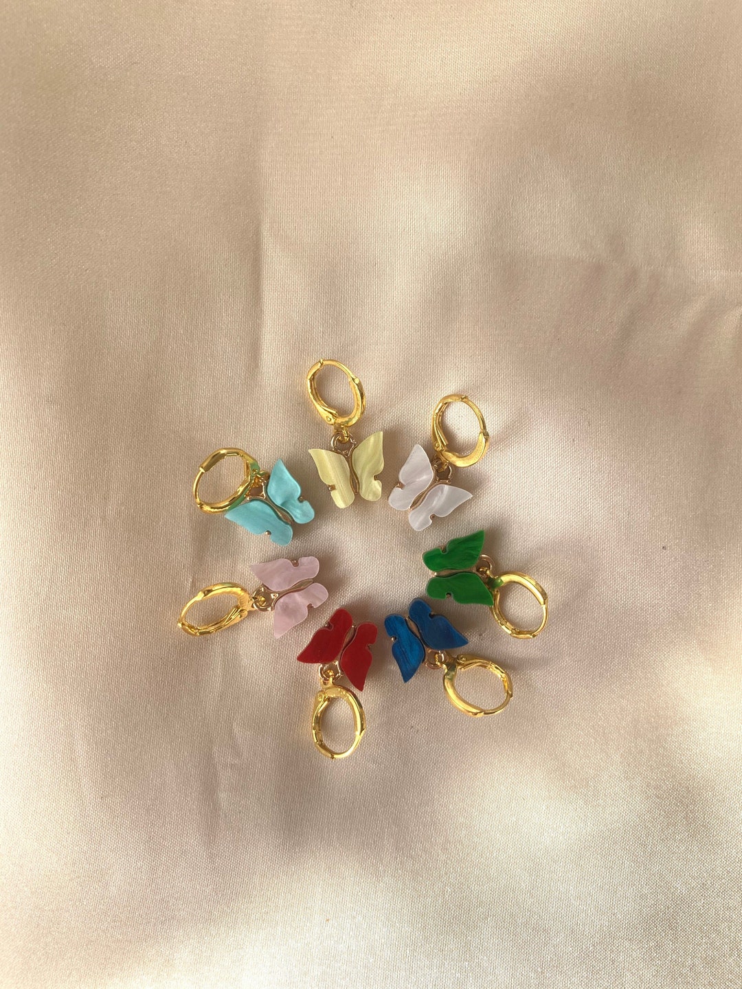 Acrylic Butterfly Huggies Colourful Gold Earrings Handmade Dainty ...