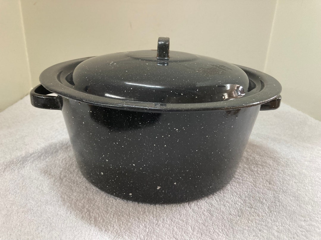 Black Enameled Pot With Lid - Etsy