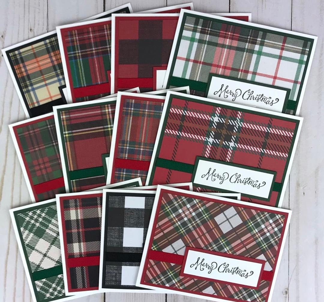 Plaid Christmas Card Set of 12, Holiday Card Pack, Christmas Greeting ...