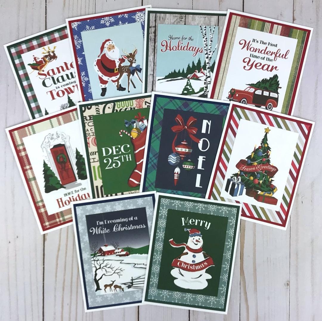 Retro Christmas Card Set, Christmas Cards Pack, Blank Christmas Cards ...