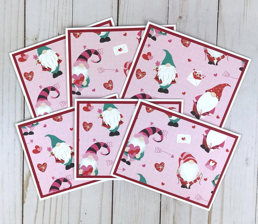 Gnome Valentine Card Set, Valentine Note Cards, Blank Valentine Card ...
