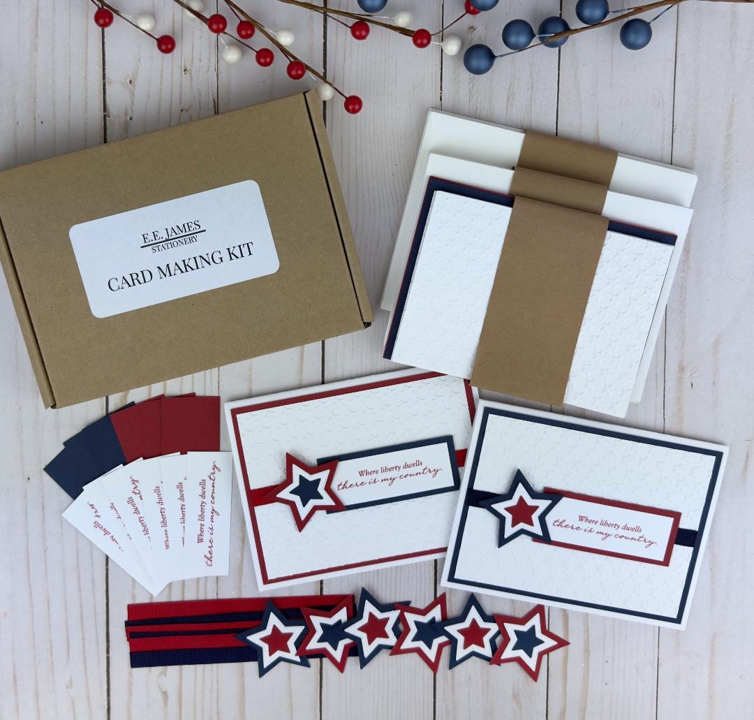 4th of July Star Embossed Card Making Kit for Adults to DIY 6 Patriotic ...