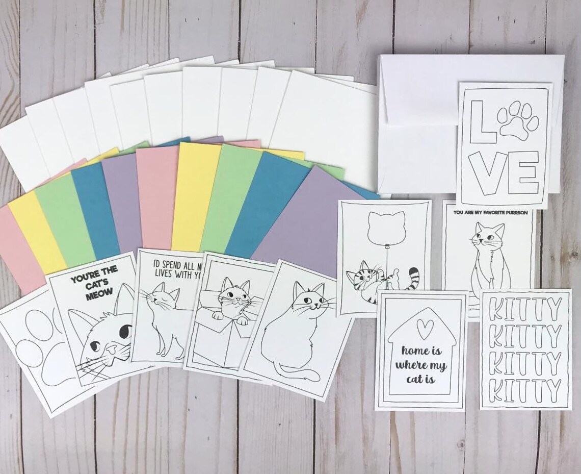 Color Your Own Card Make Your Own Cards Coloring Cards for | Etsy