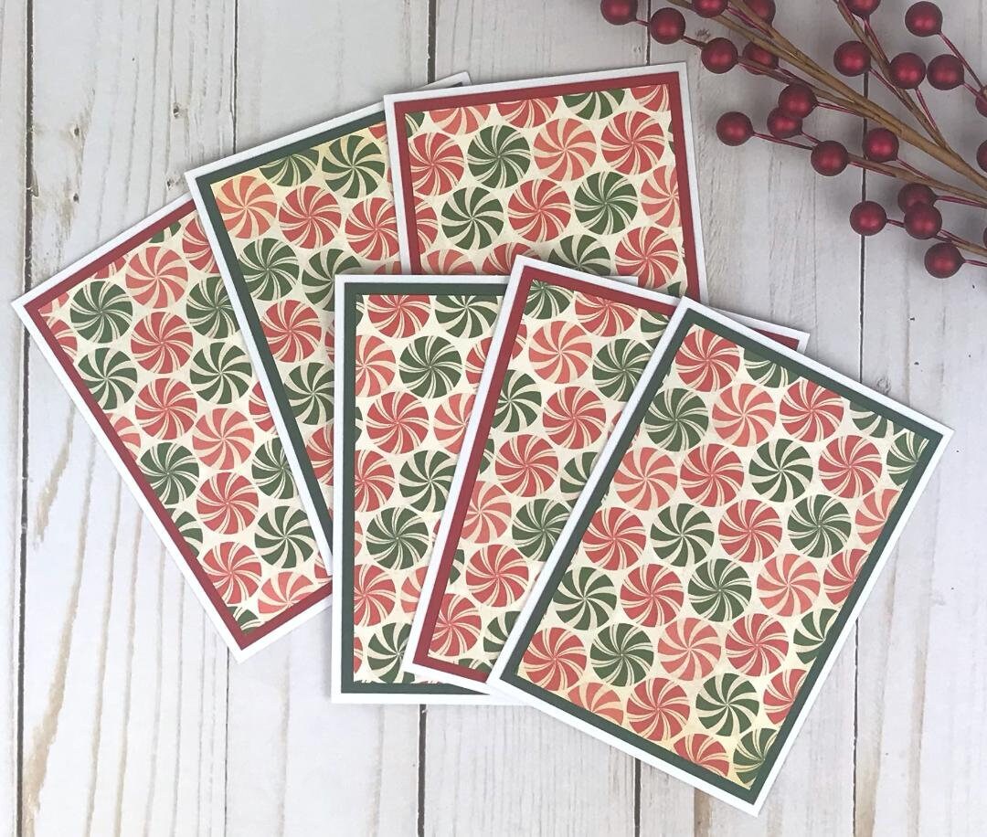 Christmas Note Card Set, Peppermint Card, Holiday Card Pack, Christmas ...