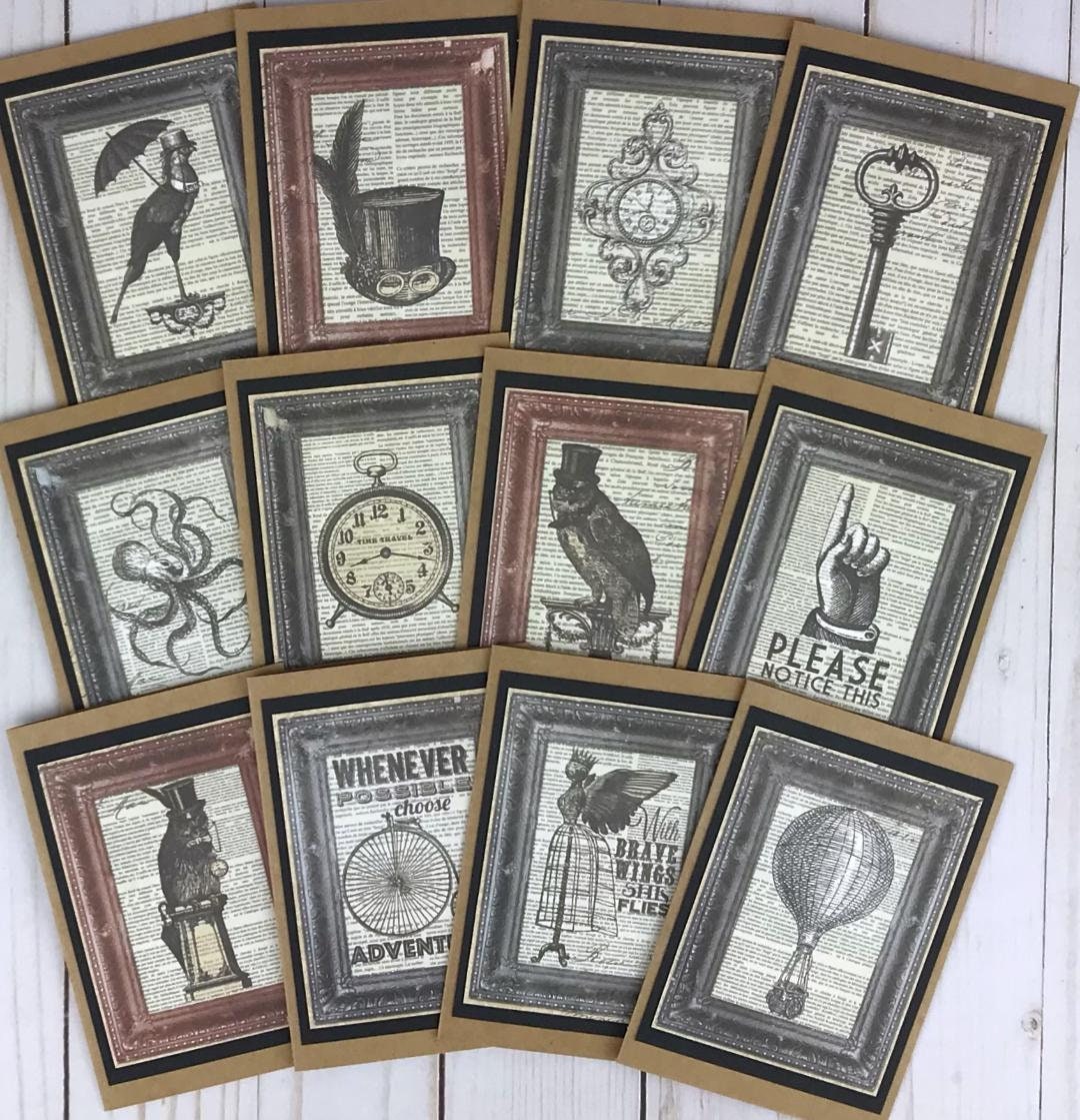 Steampunk Card Set, Vintage Style Halloween Cards, Victorian Style ...