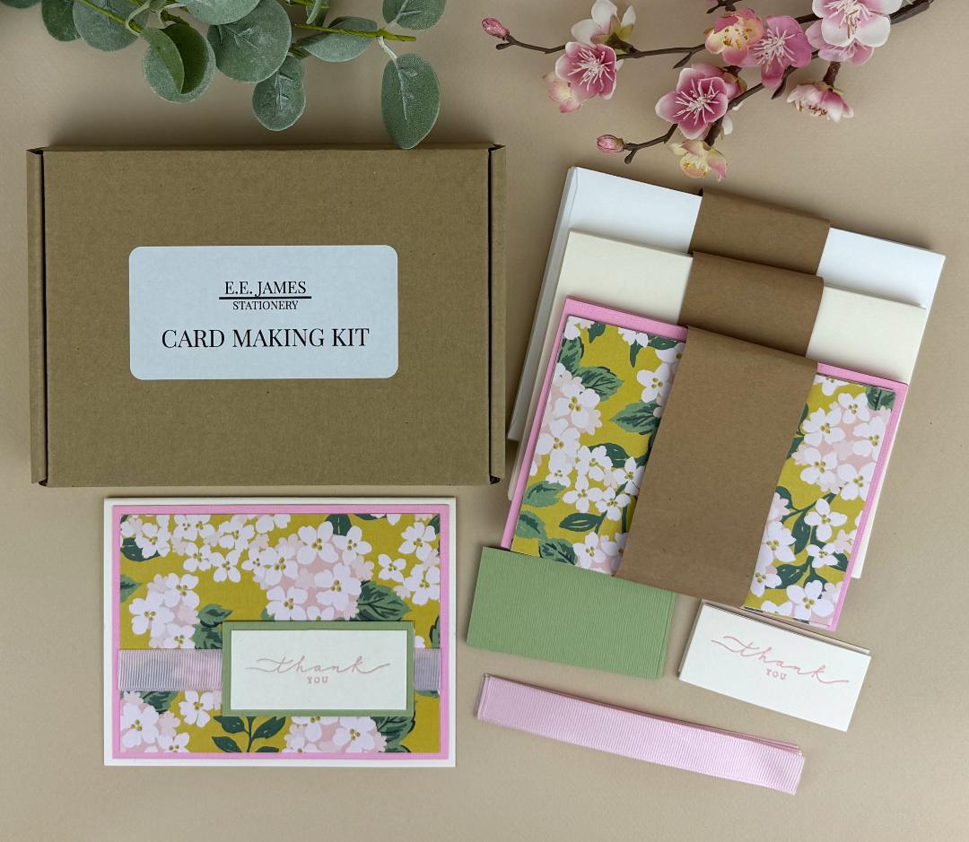 Thank You Card Making Kit for Adults With Pink Hydrangea Scrapbook ...