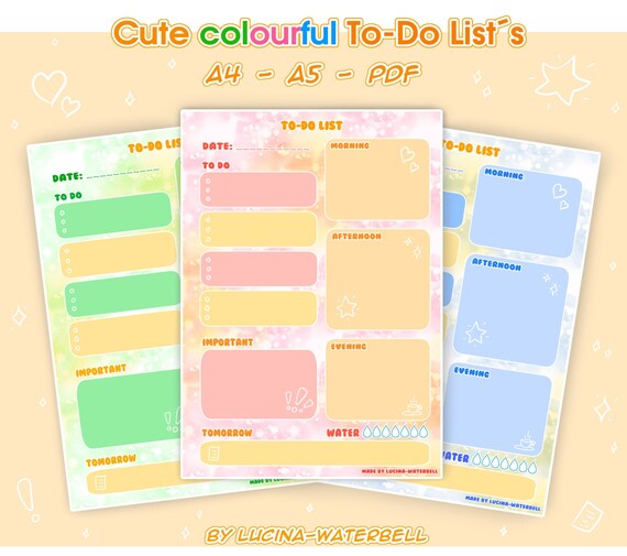 Cute Colourful To-do List Printable Different Colours | Etsy