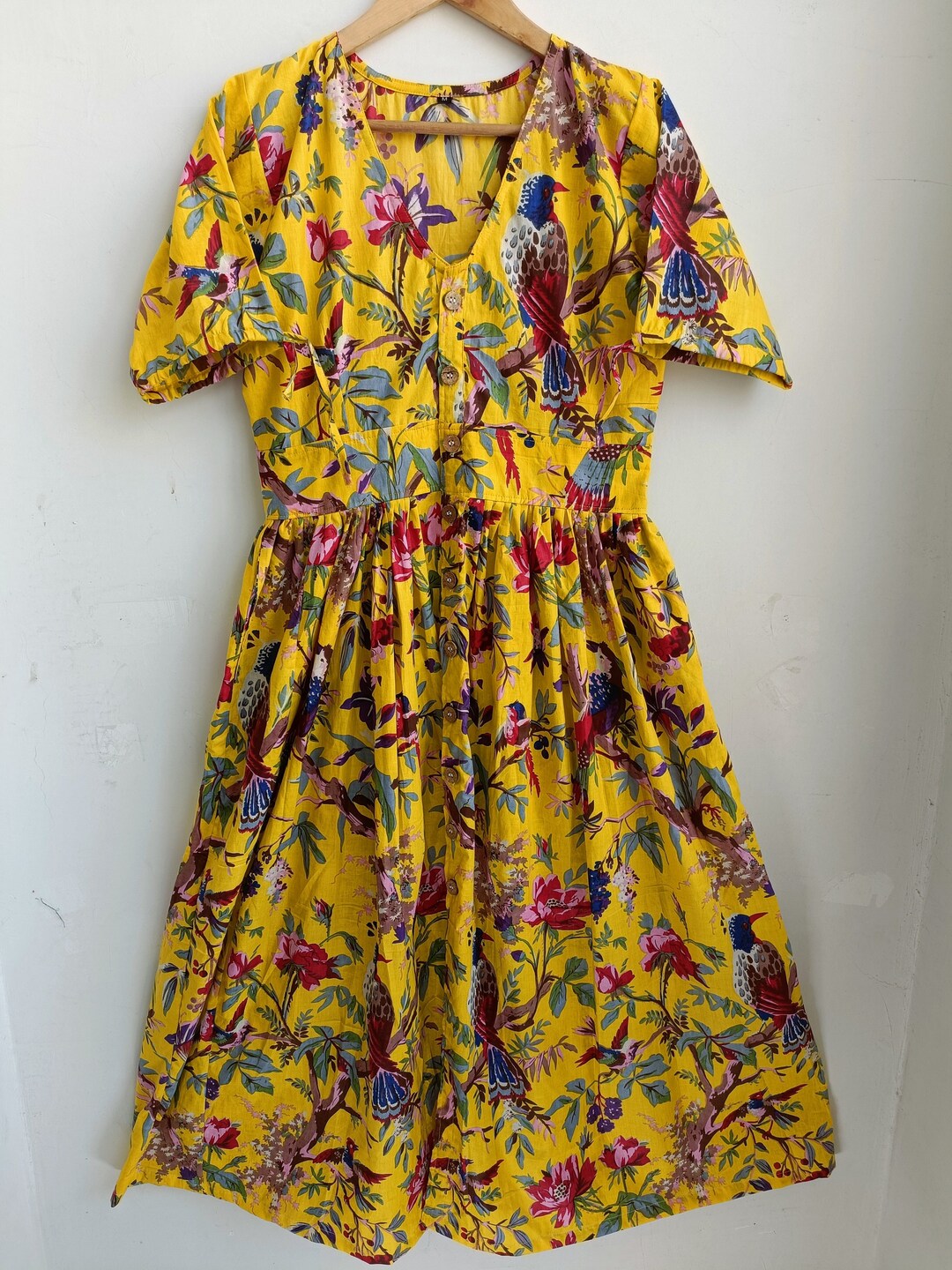 Indian Yellow Color Bird Print Cotton Block Print - Etsy