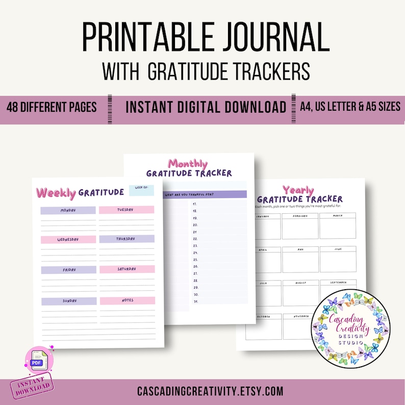 Gratitude Journal Printable Bundle, Practice Daily, Weekly and Monthly ...