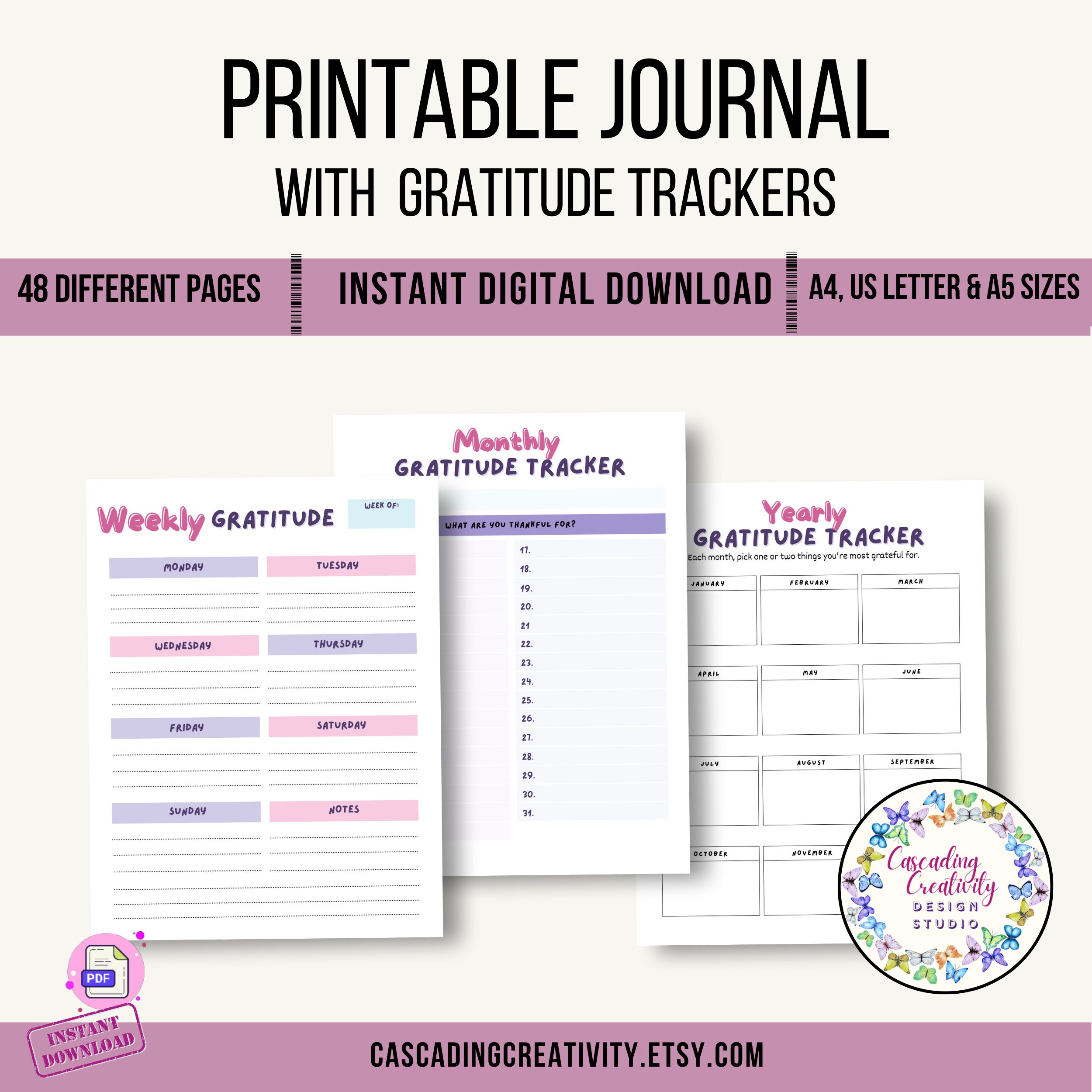 Gratitude Journal Printable Bundle, Practice Daily, Weekly and Monthly ...
