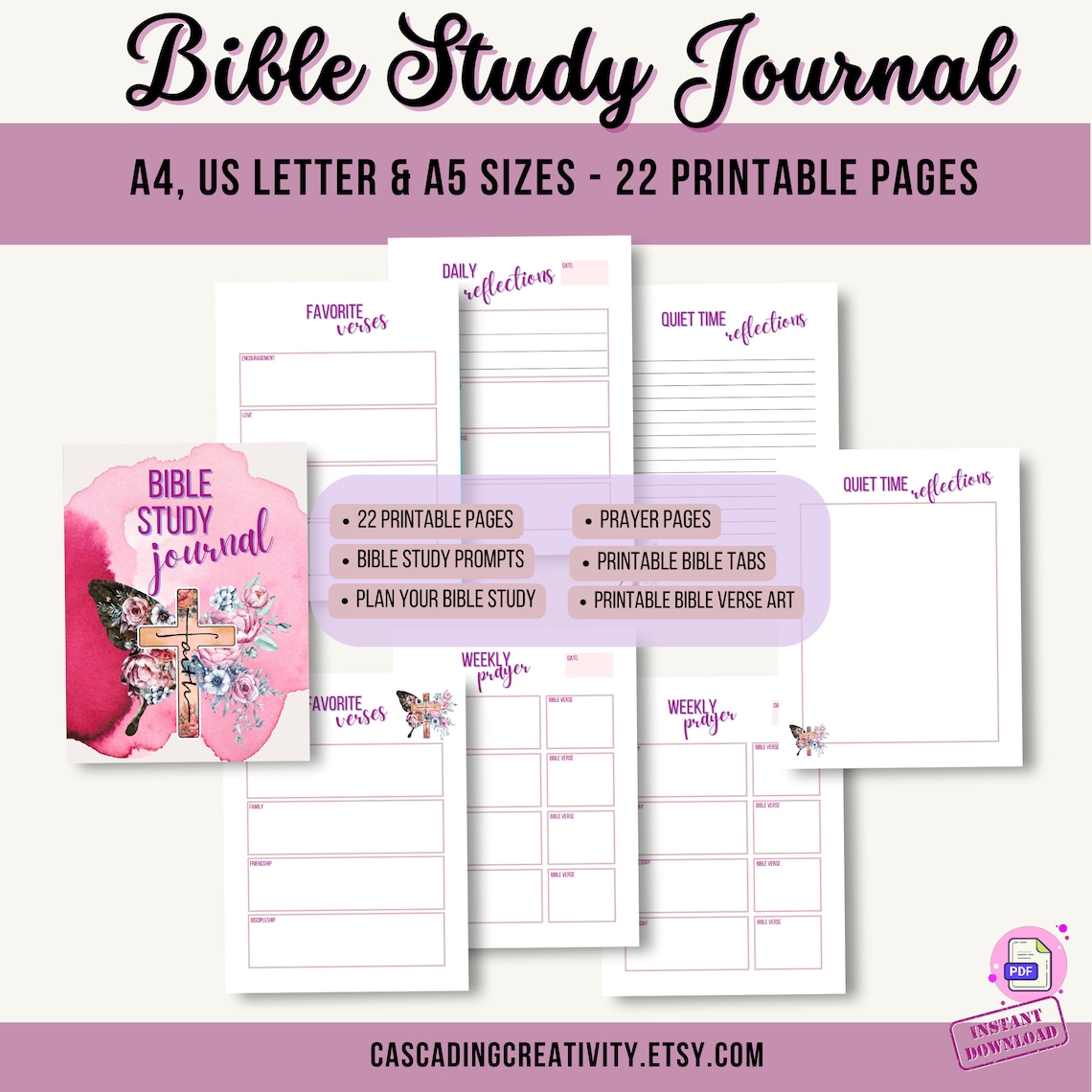 Printable Bible Study Journal: 22 Pages Inc. Worksheets for Bible Study ...