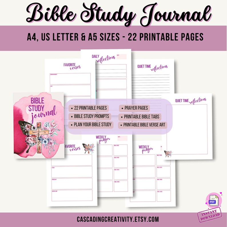 Printable Bible Study Journal: 22 Pages Inc. Worksheets for Bible Study ...
