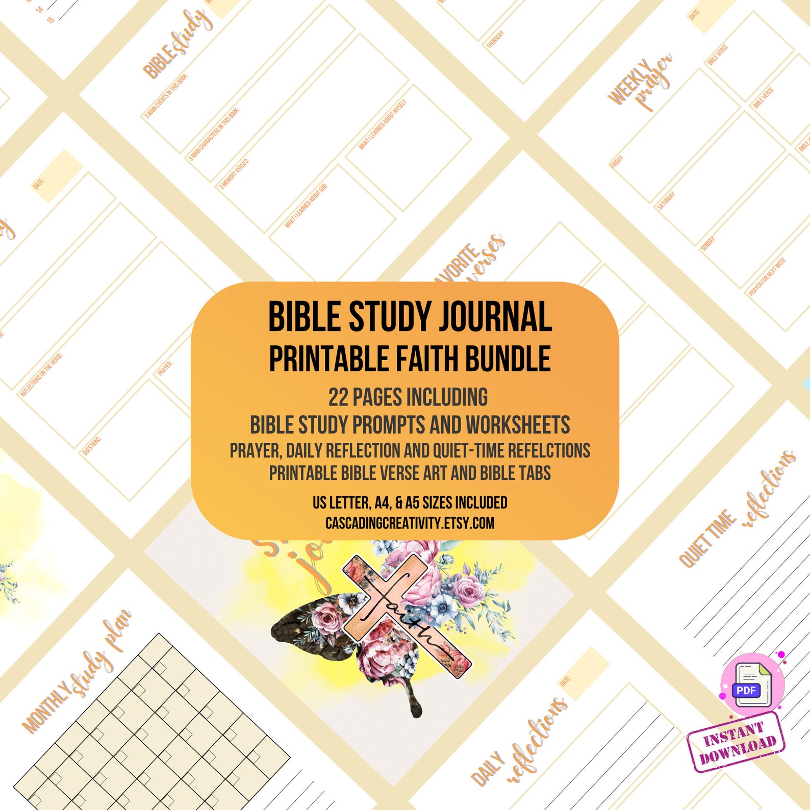 Printable Bible Study Journal: 22 Pages Inc Worksheets for Bible Study ...