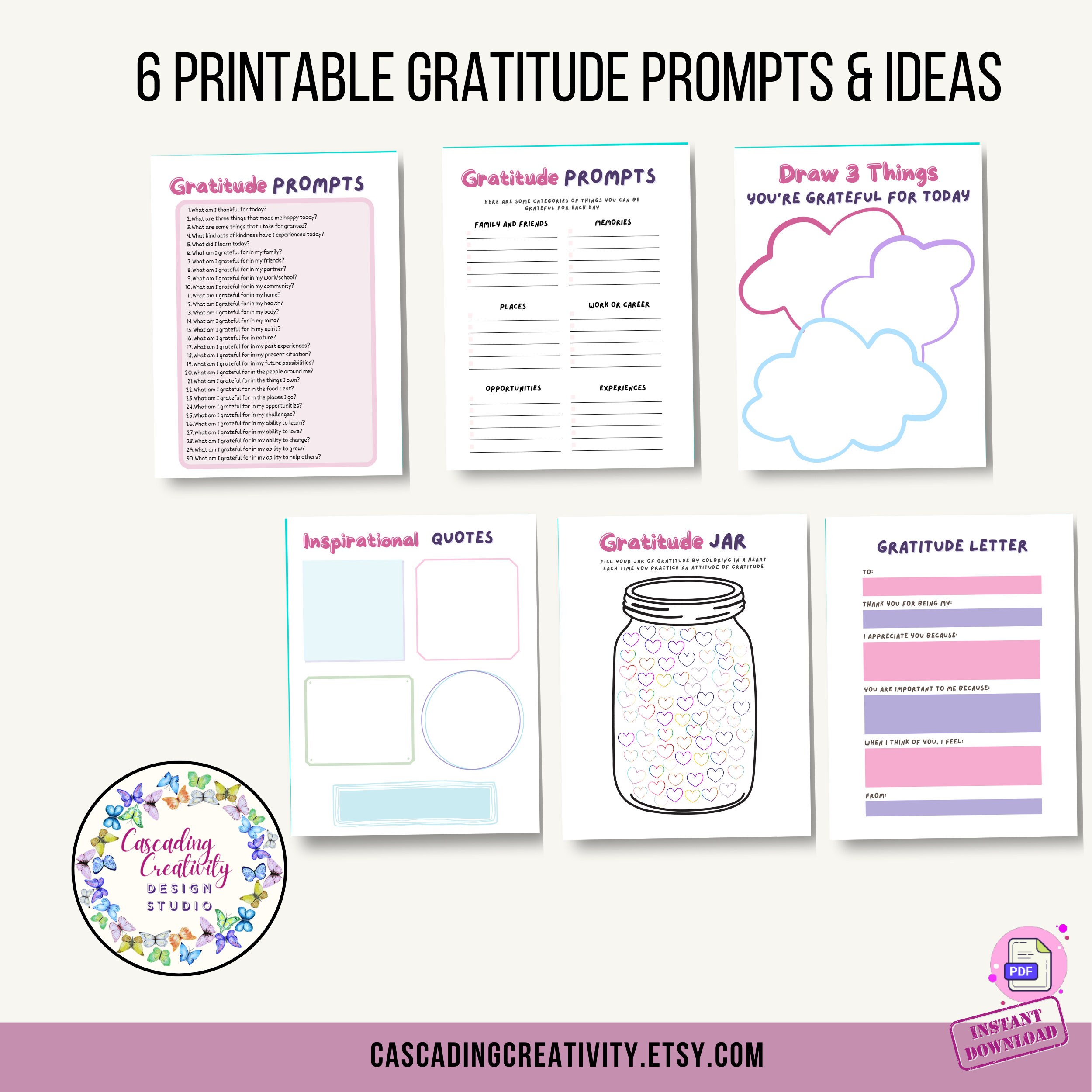 Gratitude Journal Printable Bundle, Practice Daily, Weekly and Monthly ...