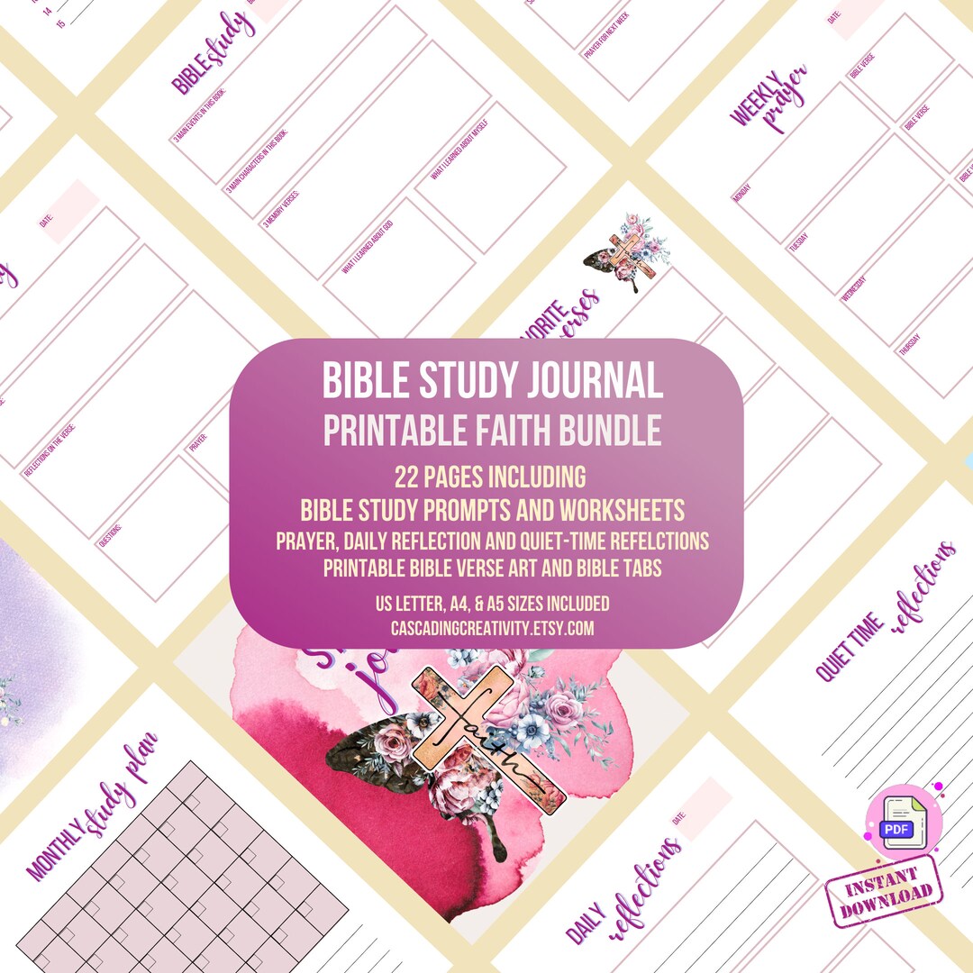 Printable Bible Study Journal: 22 Pages Inc. Worksheets for Bible Study ...