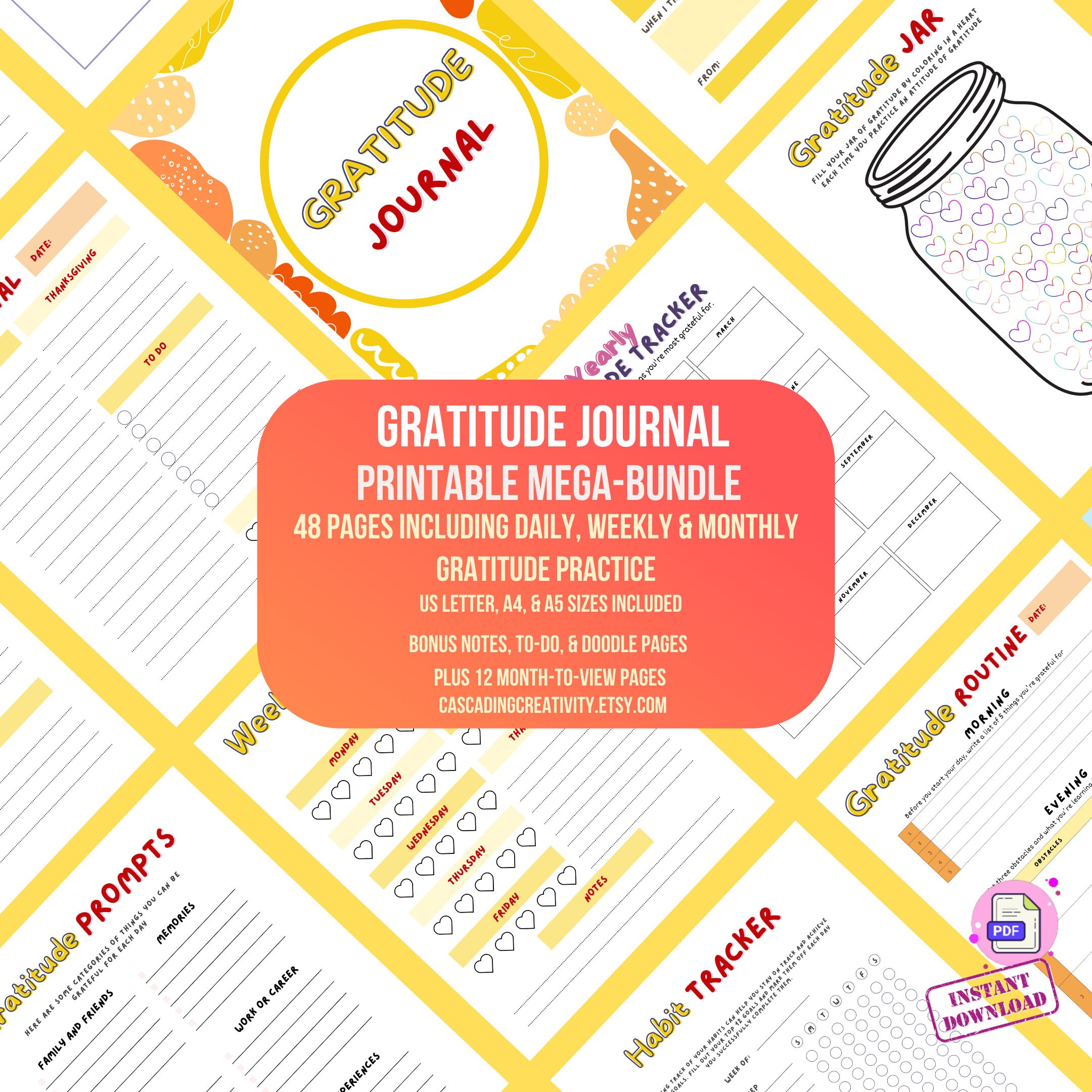 Gratitude Journal Printable Bundle, Practice Daily/weekly/monthly ...