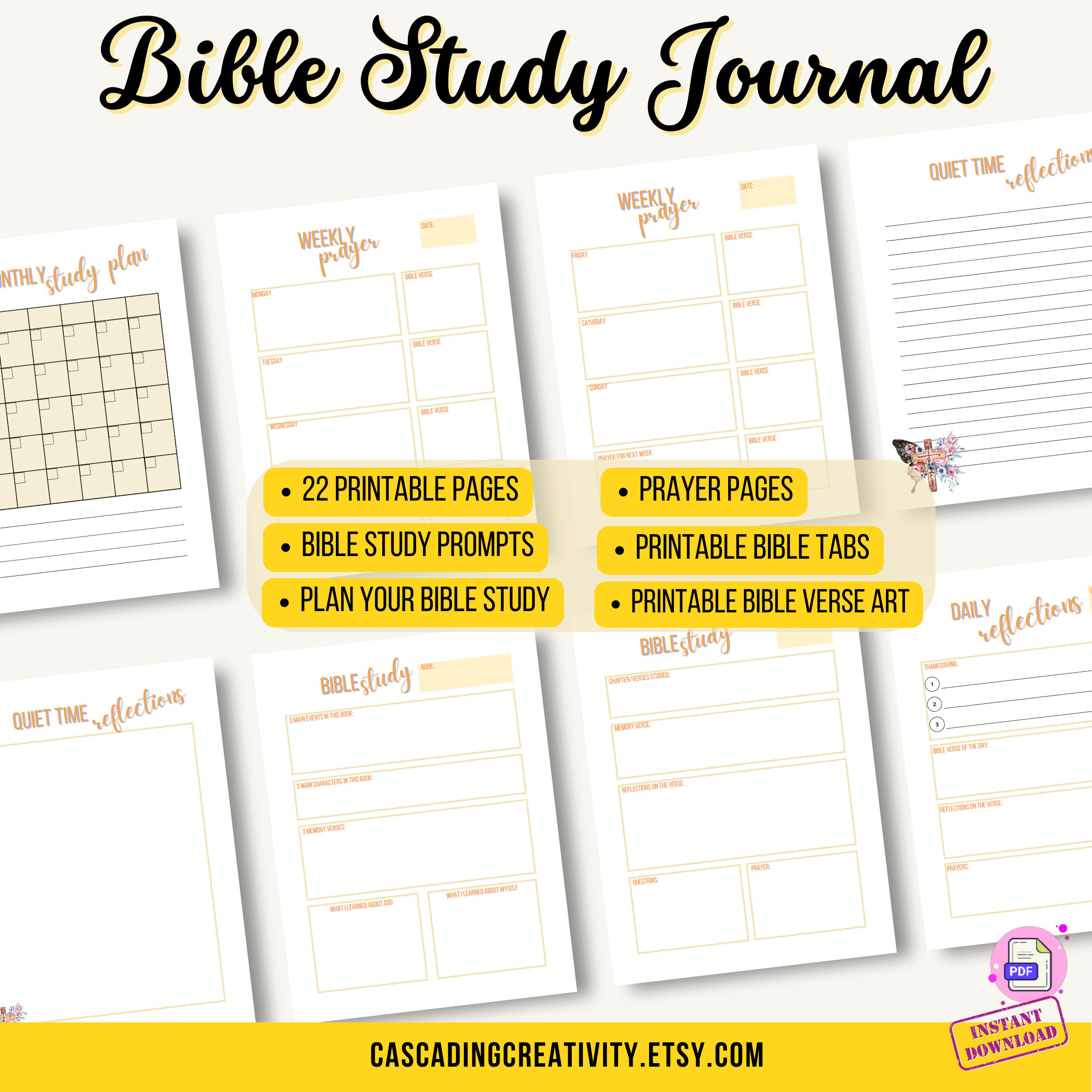 Printable Bible Study Journal: 22 Pages Inc Worksheets for Bible Study ...