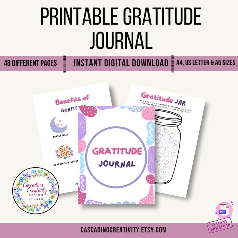 Gratitude Journal Printable Bundle, Practice Daily, Weekly and Monthly ...
