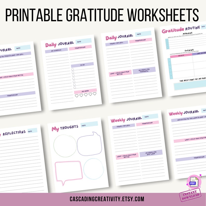 Gratitude Journal Printable Bundle, Practice Daily, Weekly and Monthly ...
