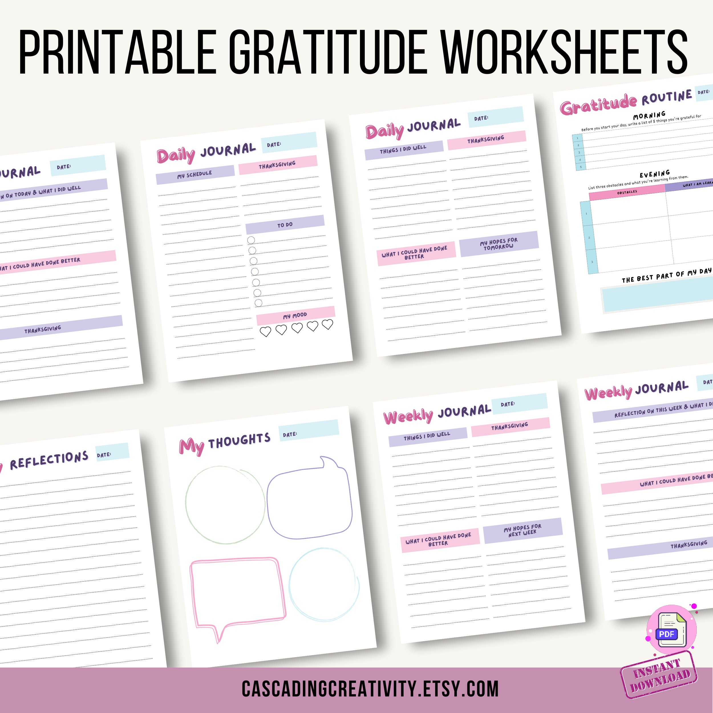 Gratitude Journal Printable Bundle, Practice Daily, Weekly and Monthly ...