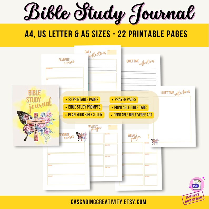 Printable Bible Study Journal: 22 Pages Inc Worksheets for Bible Study ...