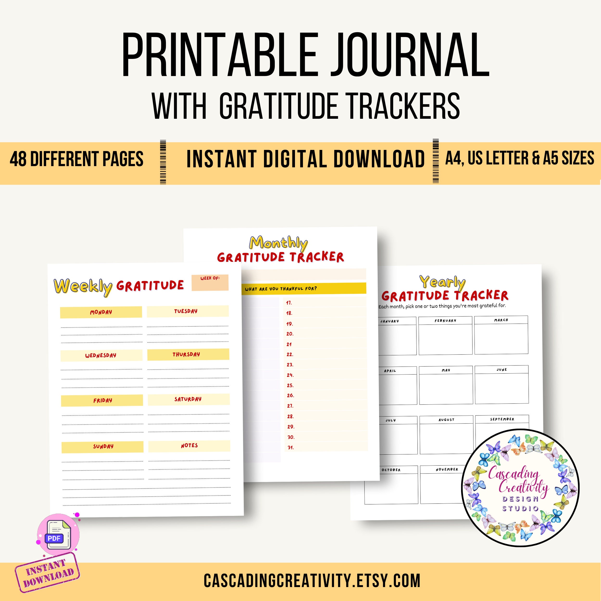 Gratitude Journal Printable Bundle, Practice Daily/weekly/monthly ...